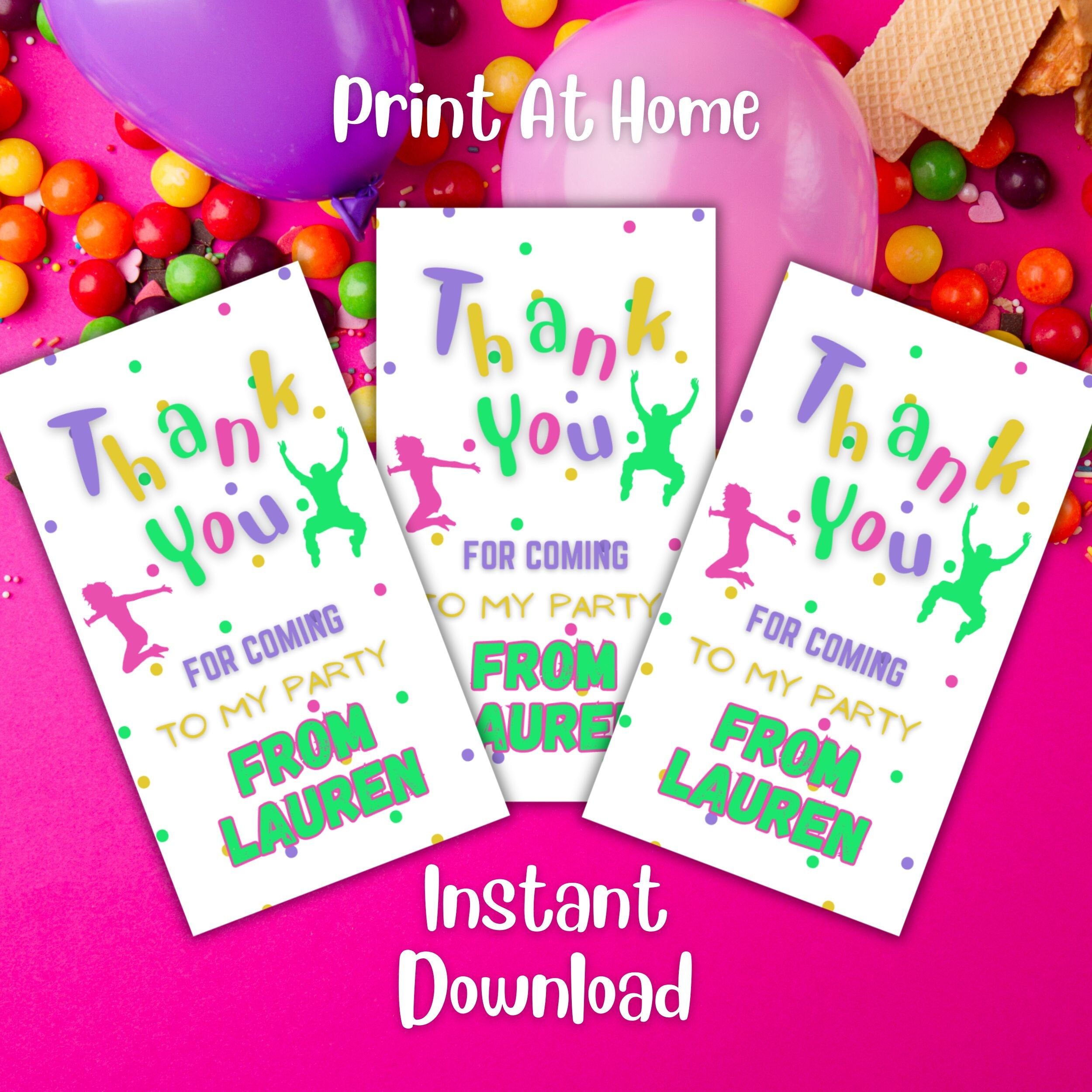 Trampoline Park Editable Party Thank You Tag, Kids Digital Party Bag ...