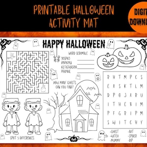 Kids Halloween Activity Mat Printable Halloween Puzzle Sheet for Kids ...