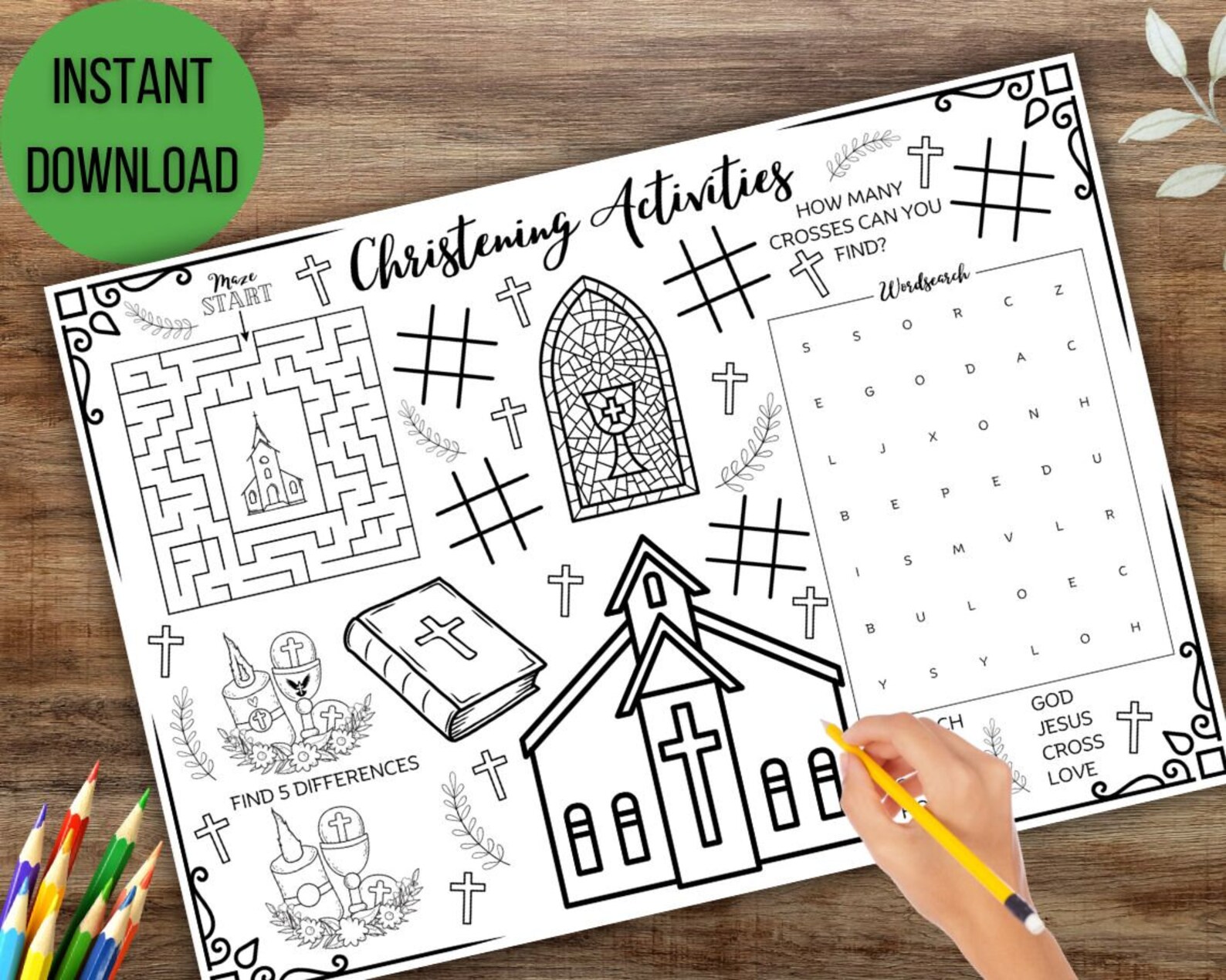 Kids Printable Christening Activity Mat Double Sided, Kids Christening ...