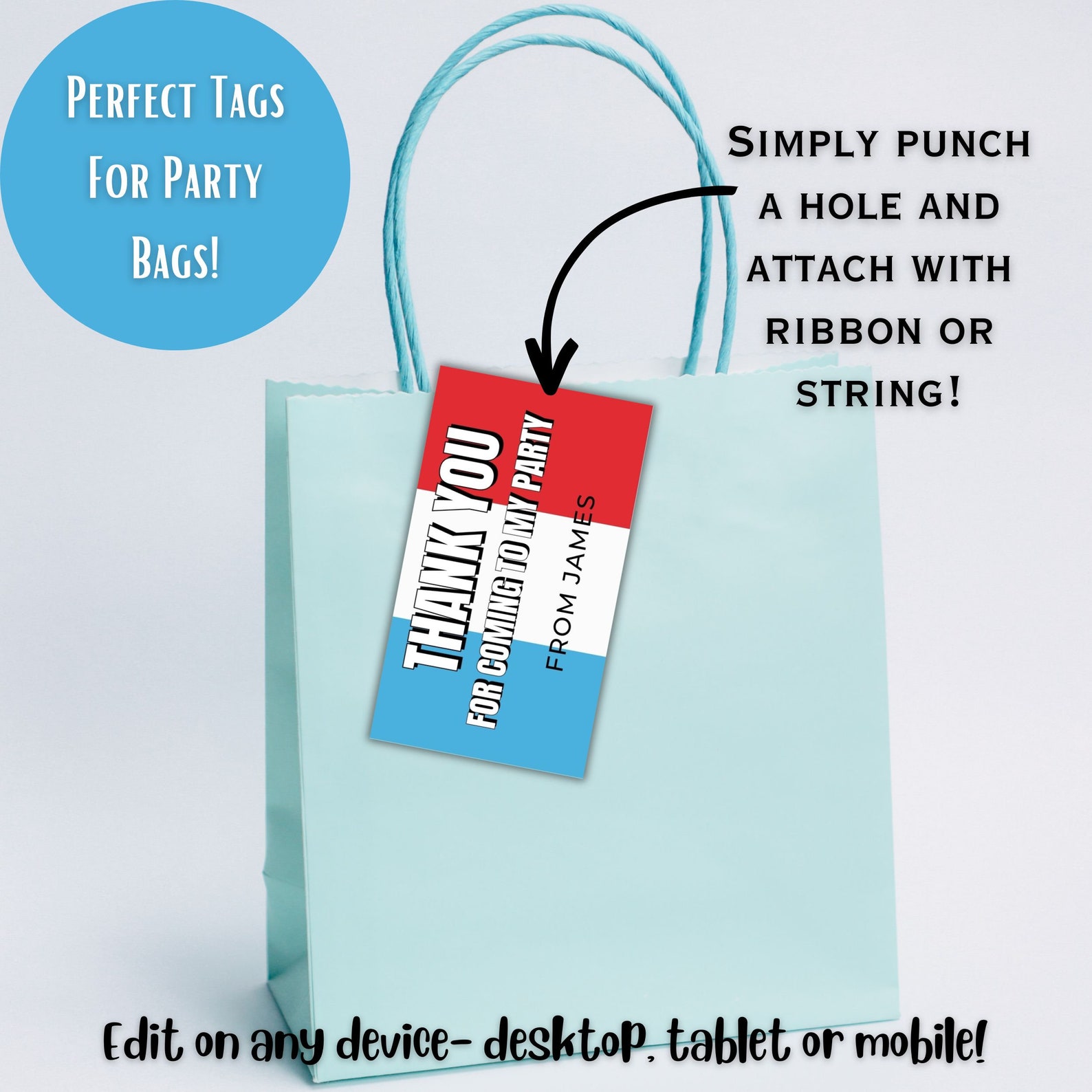 Hydration Drink Editable Party Thank You Tag, Kids Digital Party Bag ...