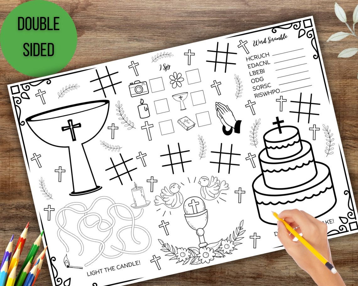 Kids Printable Christening Activity Mat Double Sided, Kids Christening ...