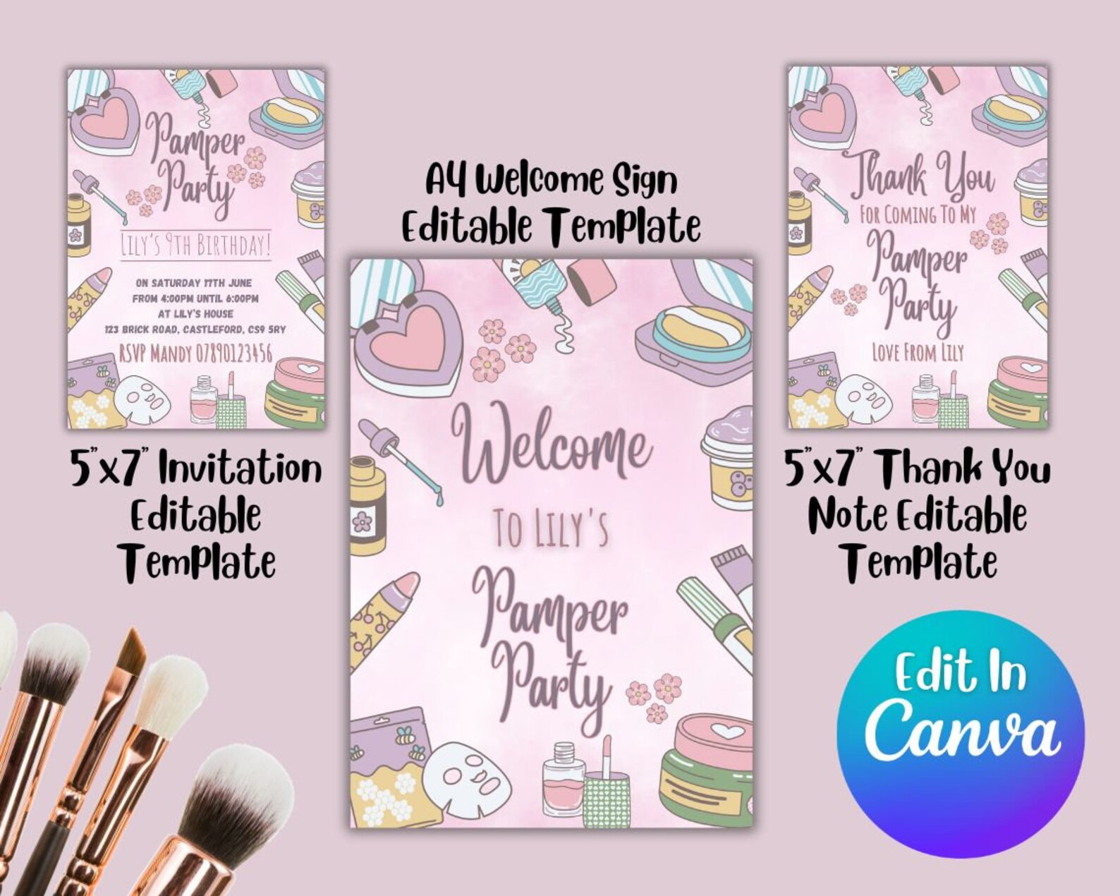 Printable Pamper Party Bundle, Editable Pamper Party Decorations Set ...