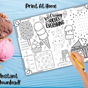 Kids Printable Summer Ice Cream Activity Mat, Kids Ice Cream Shop ...
