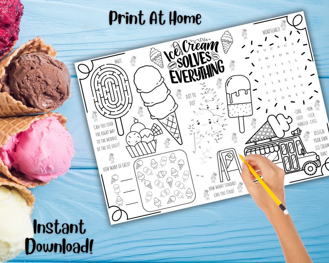 Kids Printable Summer Ice Cream Activity Mat, Kids Ice Cream Shop ...