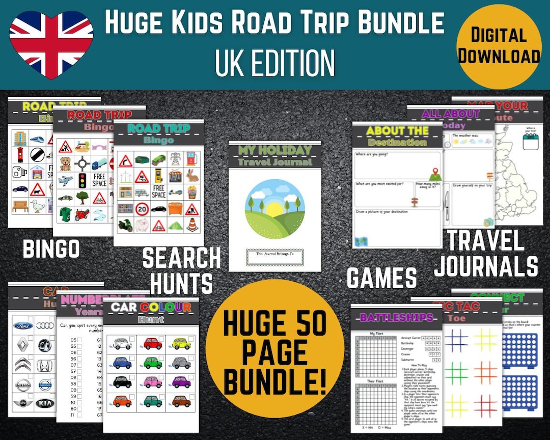 Kids Road Trip Bundle Printable Kids Travel Bingo Journal Summer ...