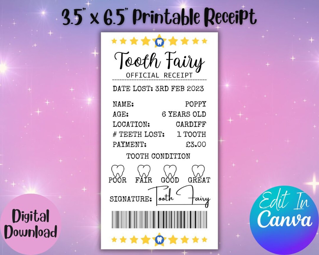Tooth Fairy Keepsake Receipt, Editable Certificate, Instant Download ...