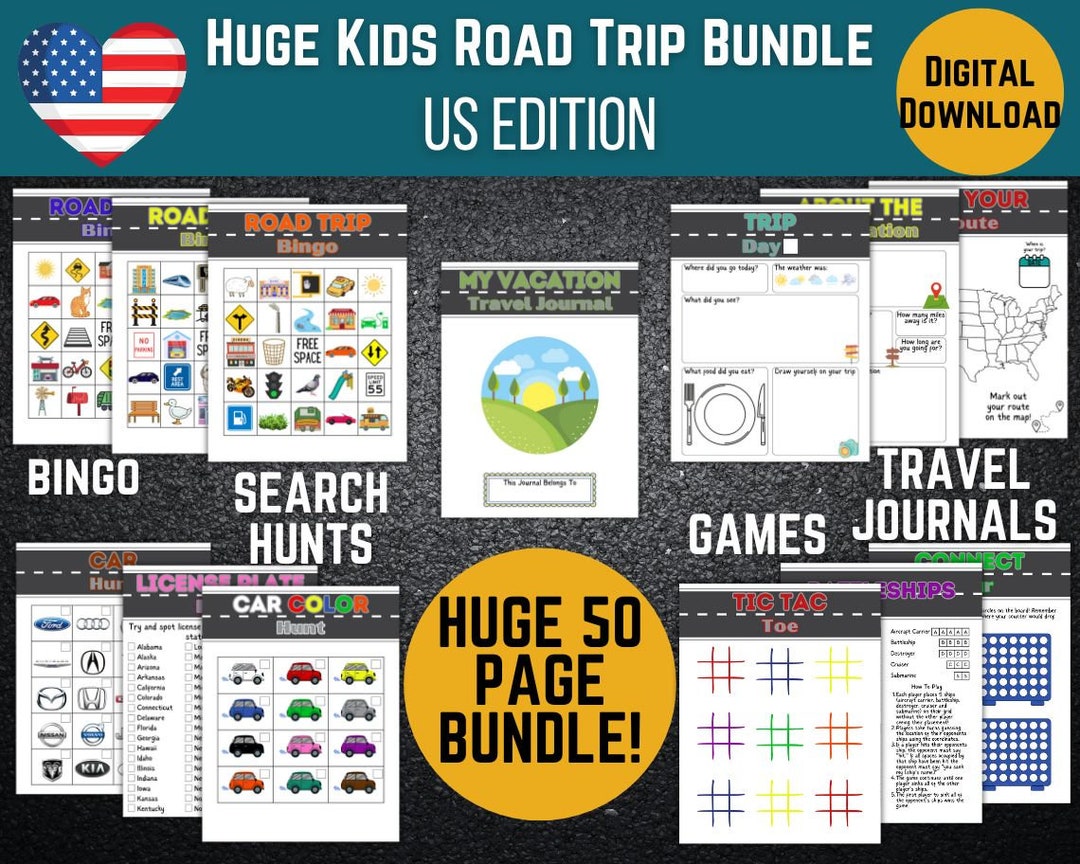 Kids Road Trip Bundle Printable Kids Travel Bingo Journal Summer ...