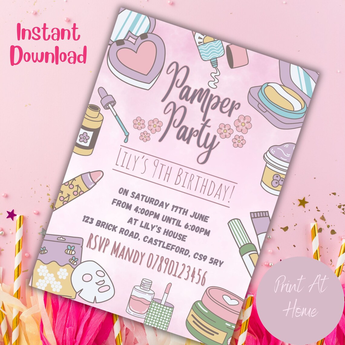 Pamper Party Editable Party Invitation, Kids Digital Party Invite ...