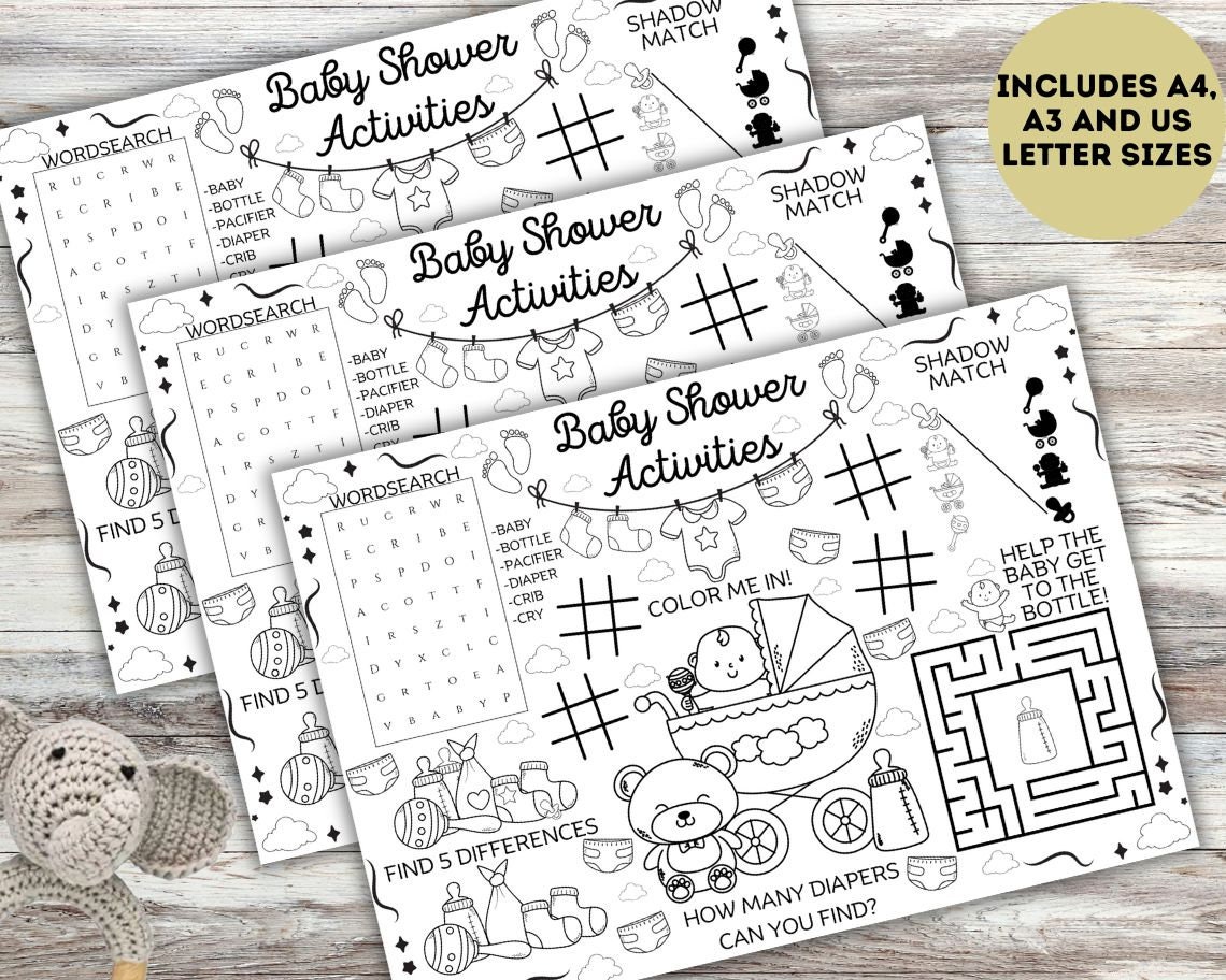 Kids Printable Baby Shower Activity Mat, Kids Baby Shower Placemat ...