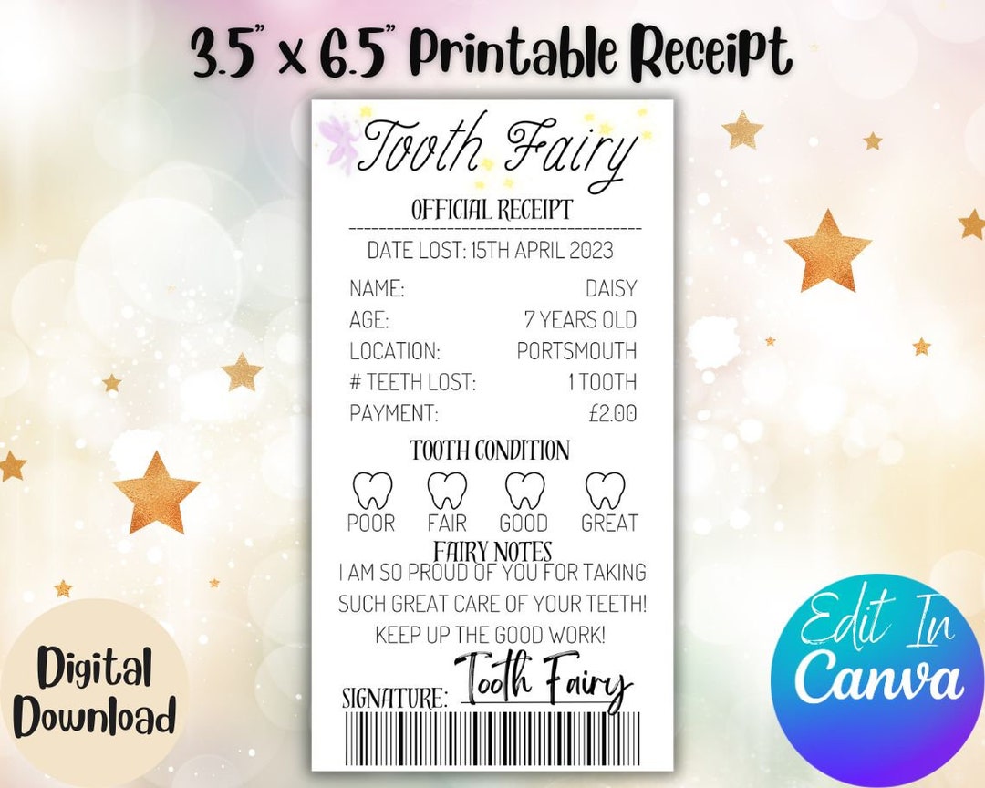 Tooth Fairy Keepsake Receipt, Editable Certificate, Instant Download ...