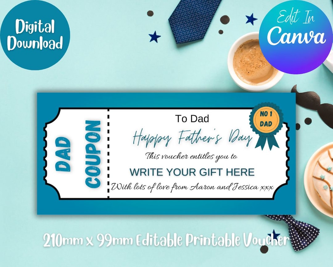 Editable Father's Day Voucher, Print at Home Dad Coupon, Printable ...