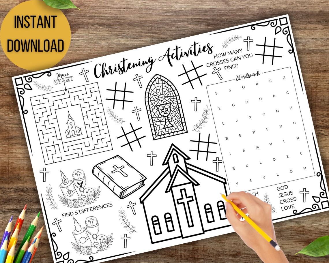 Kids Printable Christening Activity Mat, Kids Christening Placemat ...