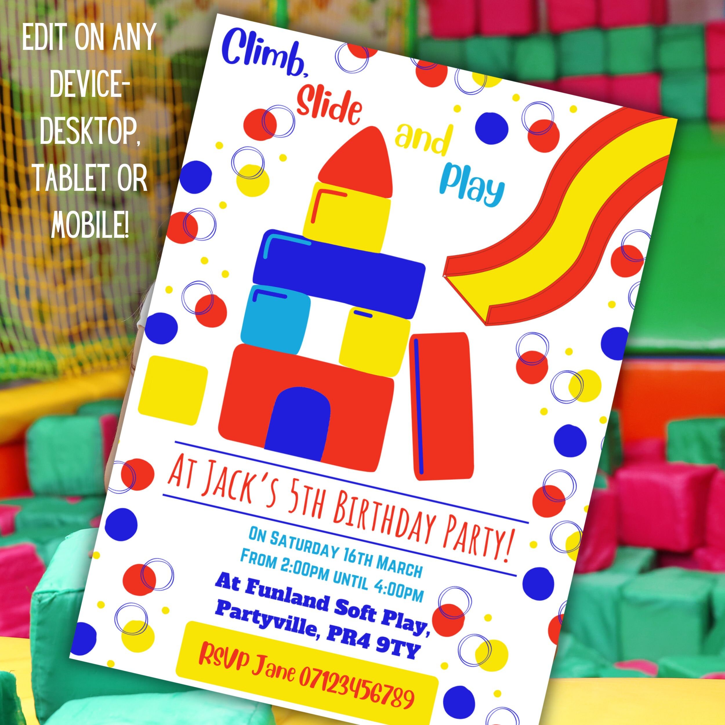 Soft Play Editable Party Invitation, Kids Digital Party Invite, Play ...