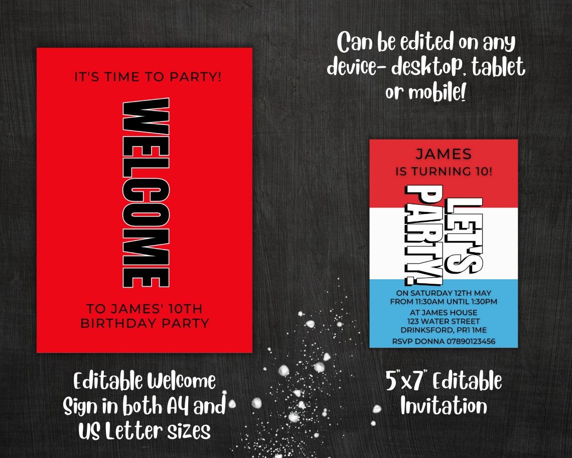 Hydration Drink Printable Party Bundle, Kids Editable Party Invitation ...