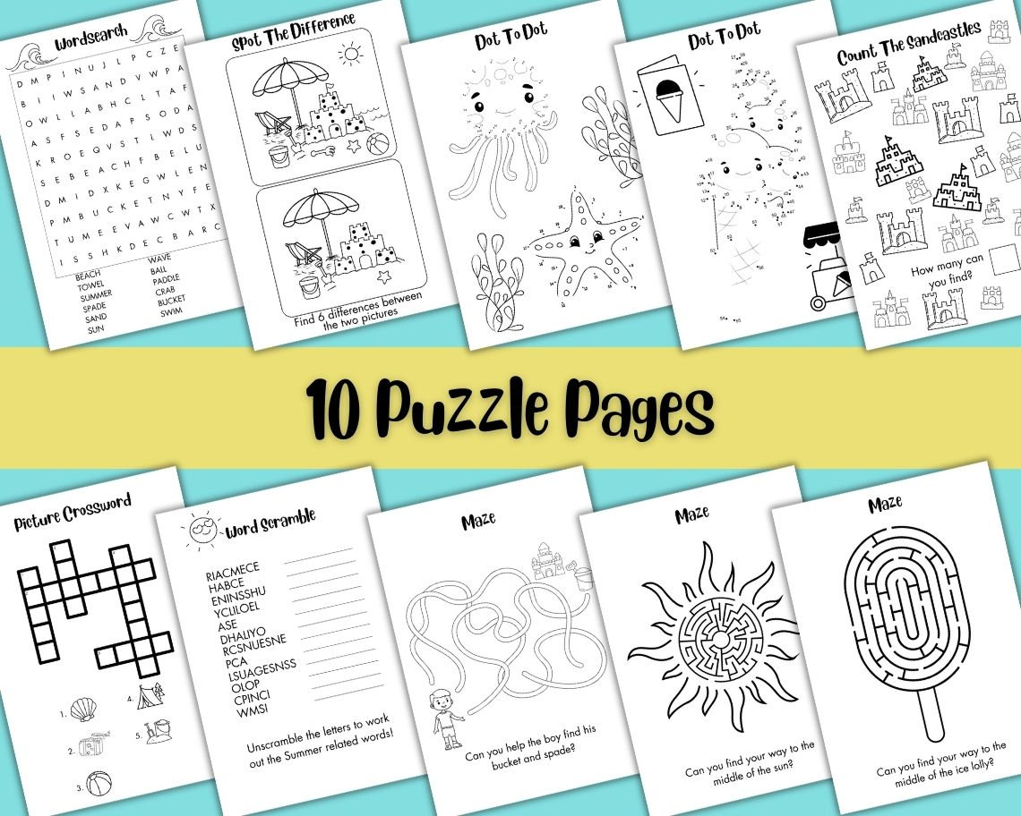 Kids Summer Activity Pack Printable Summer Holiday Colouring Puzzles ...