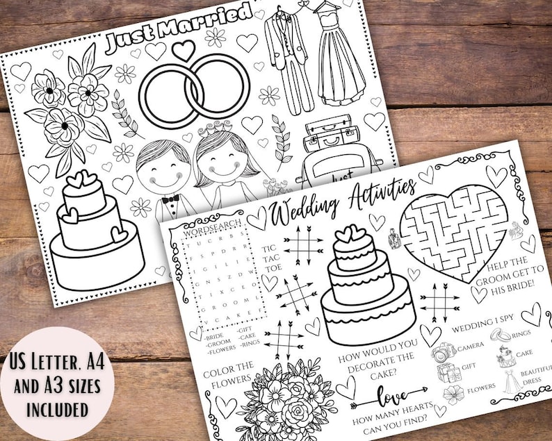 Kids Printable Wedding Activity Mat, Kids Wedding Placemat, Wedding ...