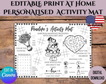 Kids Printable Wedding Activity Mat, Kids Wedding Placemat, Wedding ...