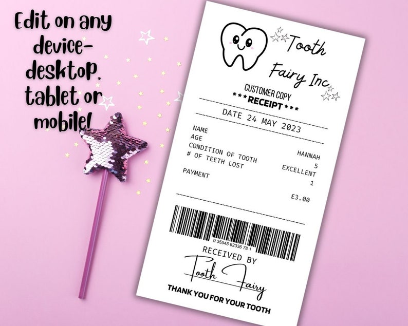 Tooth Fairy Receipt Editable Certificate Instant Download - Etsy