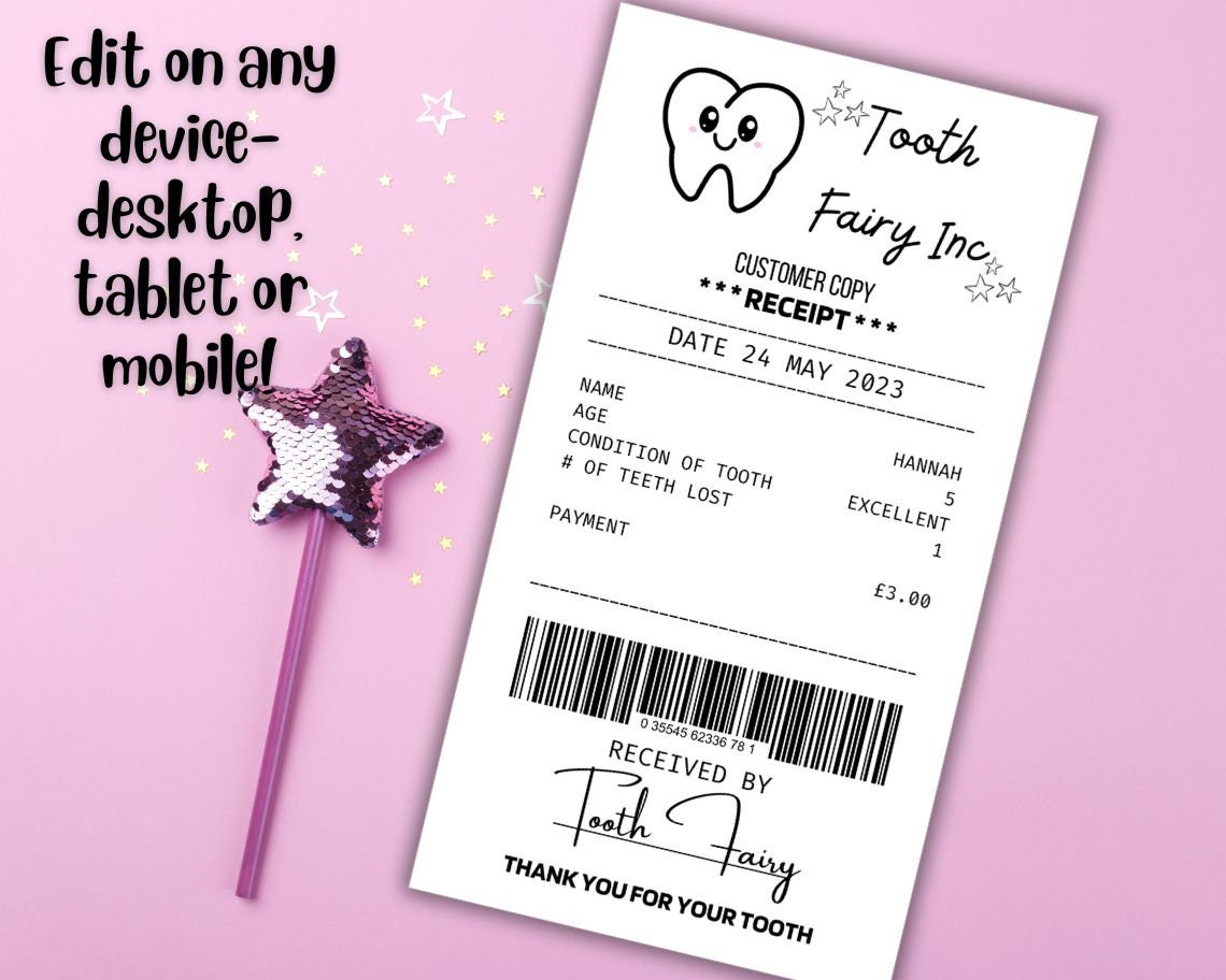 Tooth Fairy Receipt, Editable Certificate, Instant Download Printable ...