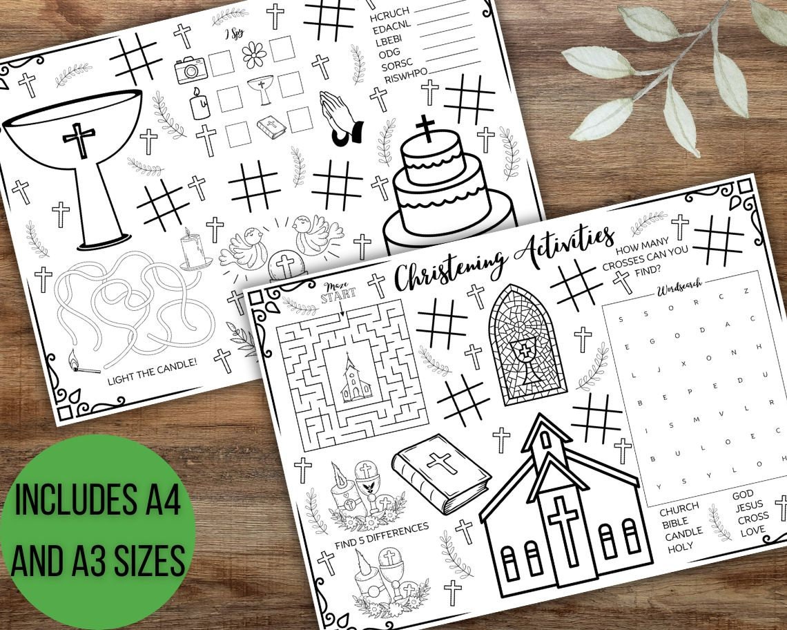 Kids Printable Christening Activity Mat Double Sided, Kids Christening ...