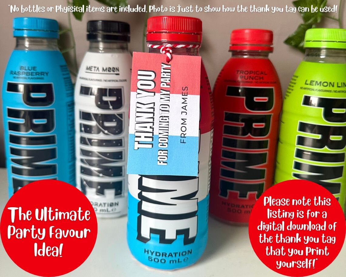 Hydration Drink Editable Party Thank You Tag, Kids Digital Party Bag ...