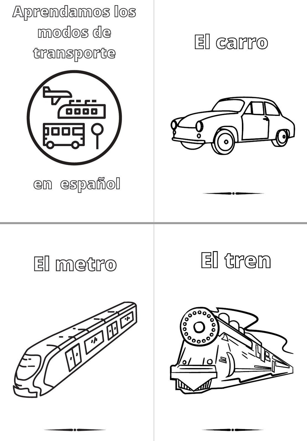 Printable Coloring Book: Learn Modes of Transport in Spanish - Etsy