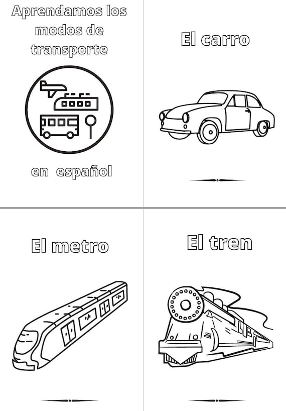Printable Coloring Book: Learn Modes of Transport in Spanish - Etsy