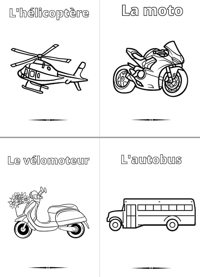 Printable Coloring Book: Learn Modes of Transport in French 16 Pgs ...