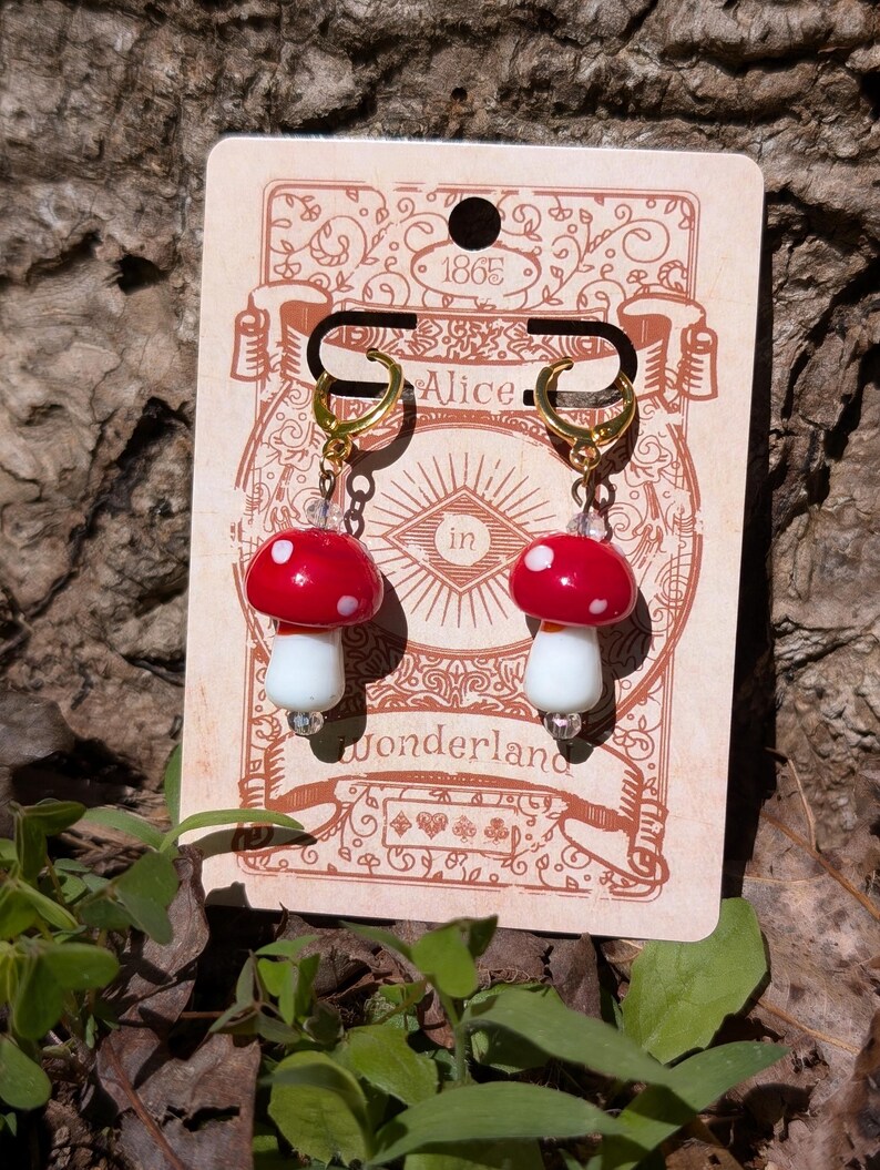 The Yvonne | Red Mushroom Glass Huggies - Etsy