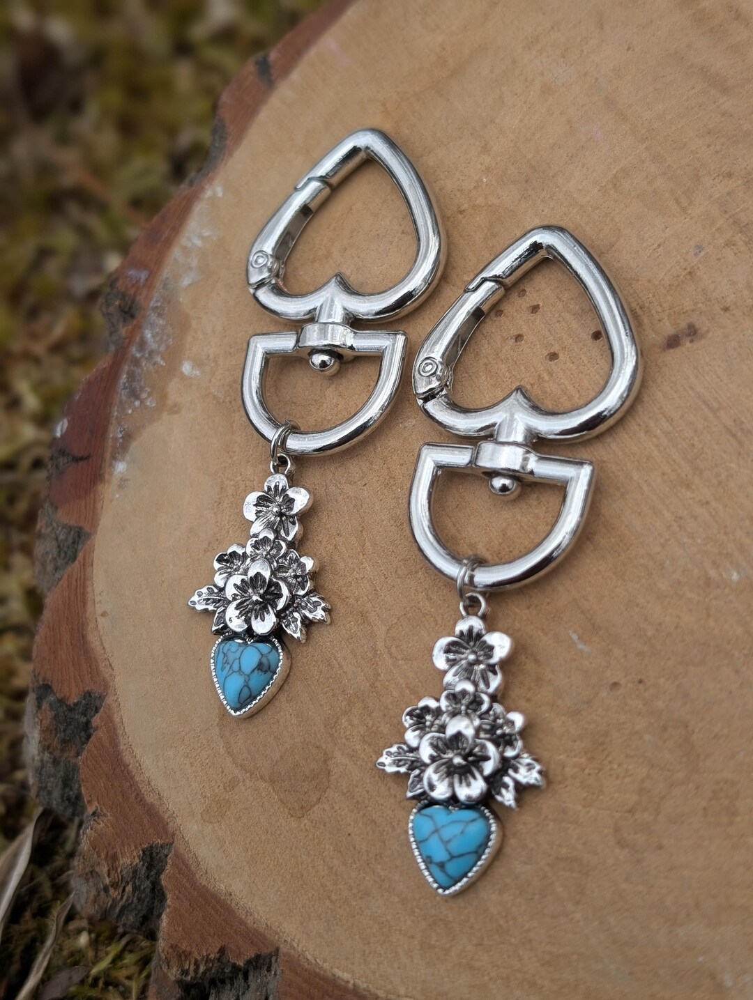Doc Marten Antique Western Turquoise Floral Heart Silver Boot Charms - Etsy