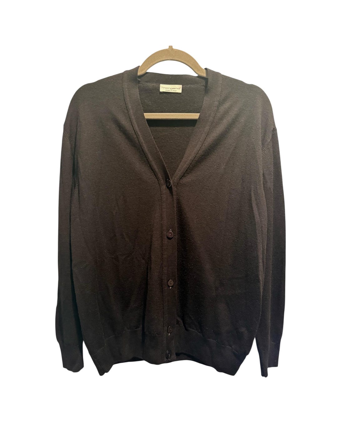 90s Morgano Italy Pure New Wool Black Cardigan Vintage Button up Soft ...