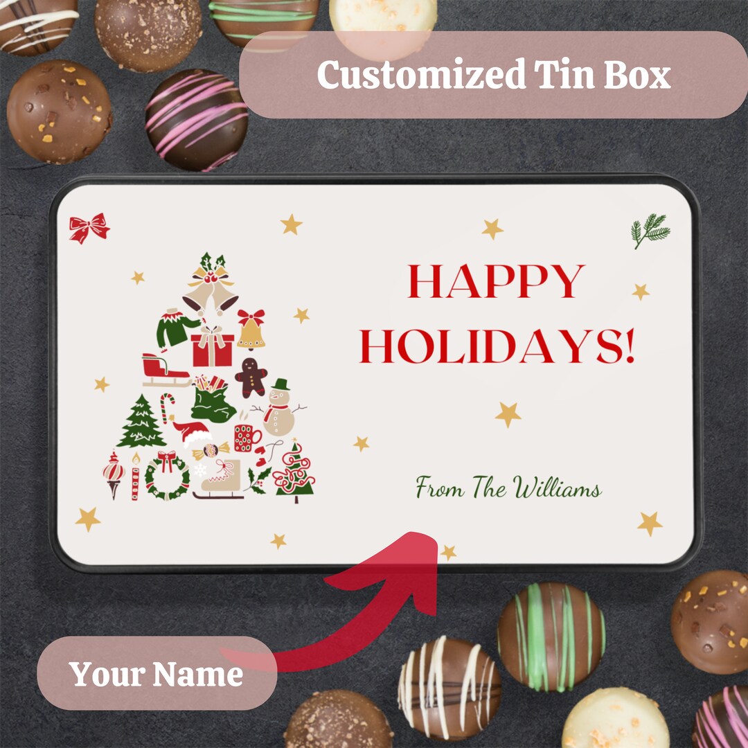 Personalized Holiday Tins, Merry Christmas Gifts, Chocolate Gift Box ...