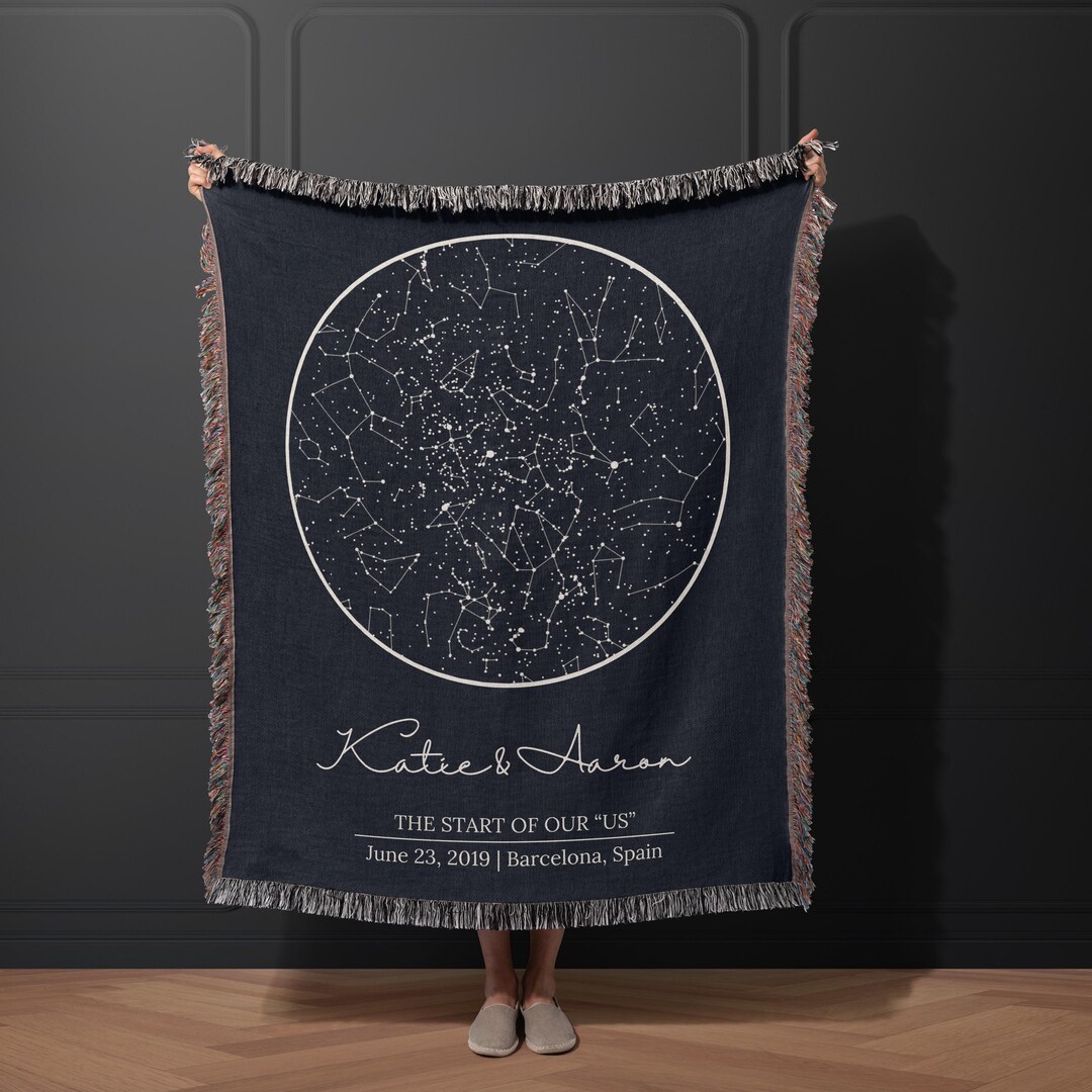 Custom Night Sky Blanket, Personalized Star Map, Cotton Anniversary ...