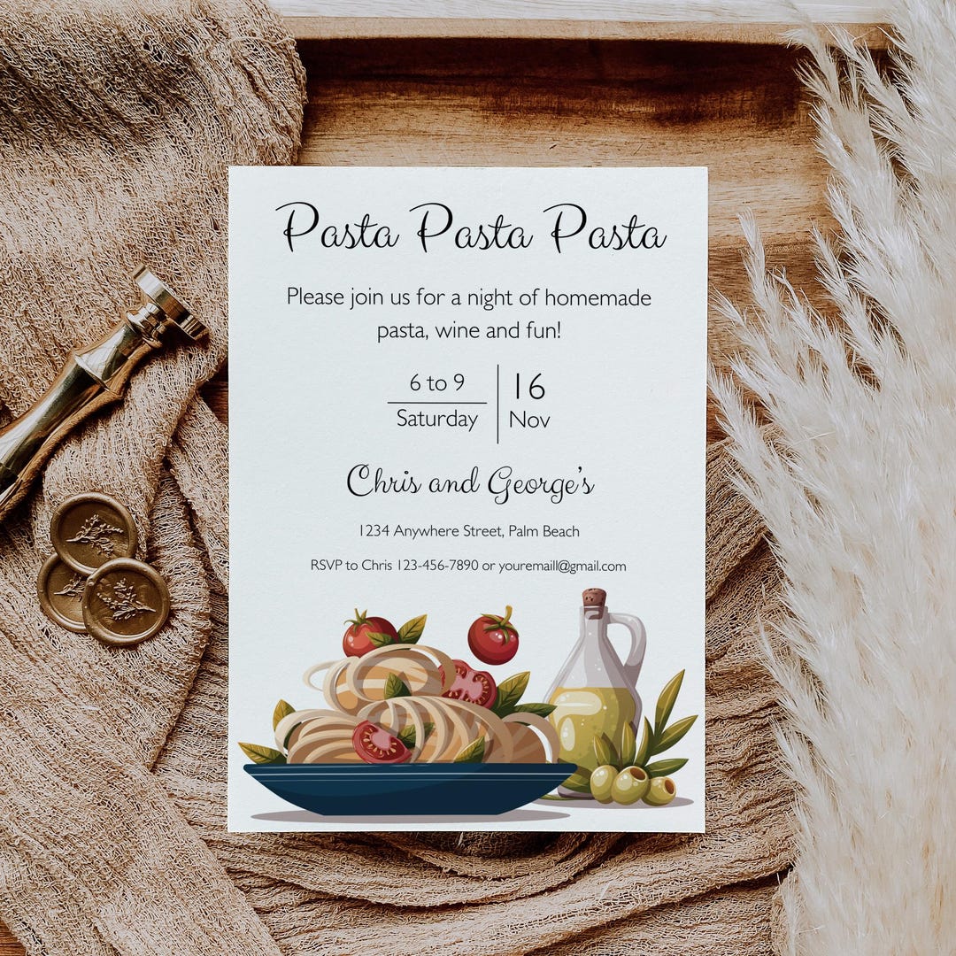 Pasta Pasta Pasta Italian Dinner Party Invitation Editable Canva ...