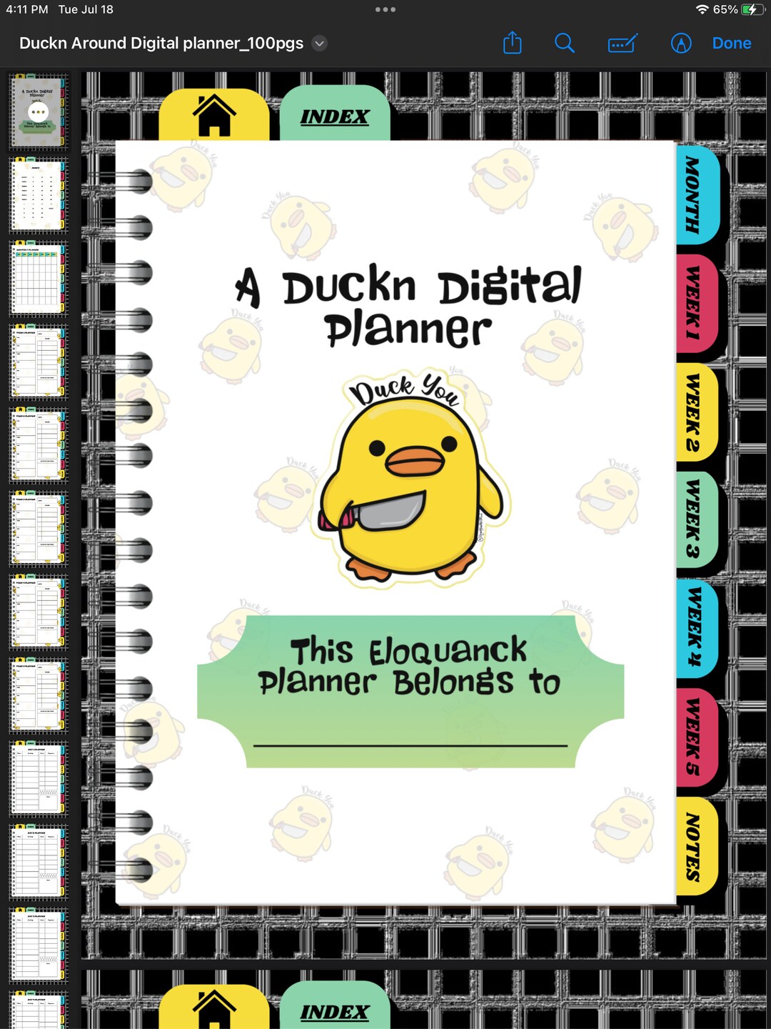 Funny Duck Themed Undated Digital Planner, Organization, Organizer, Use ...