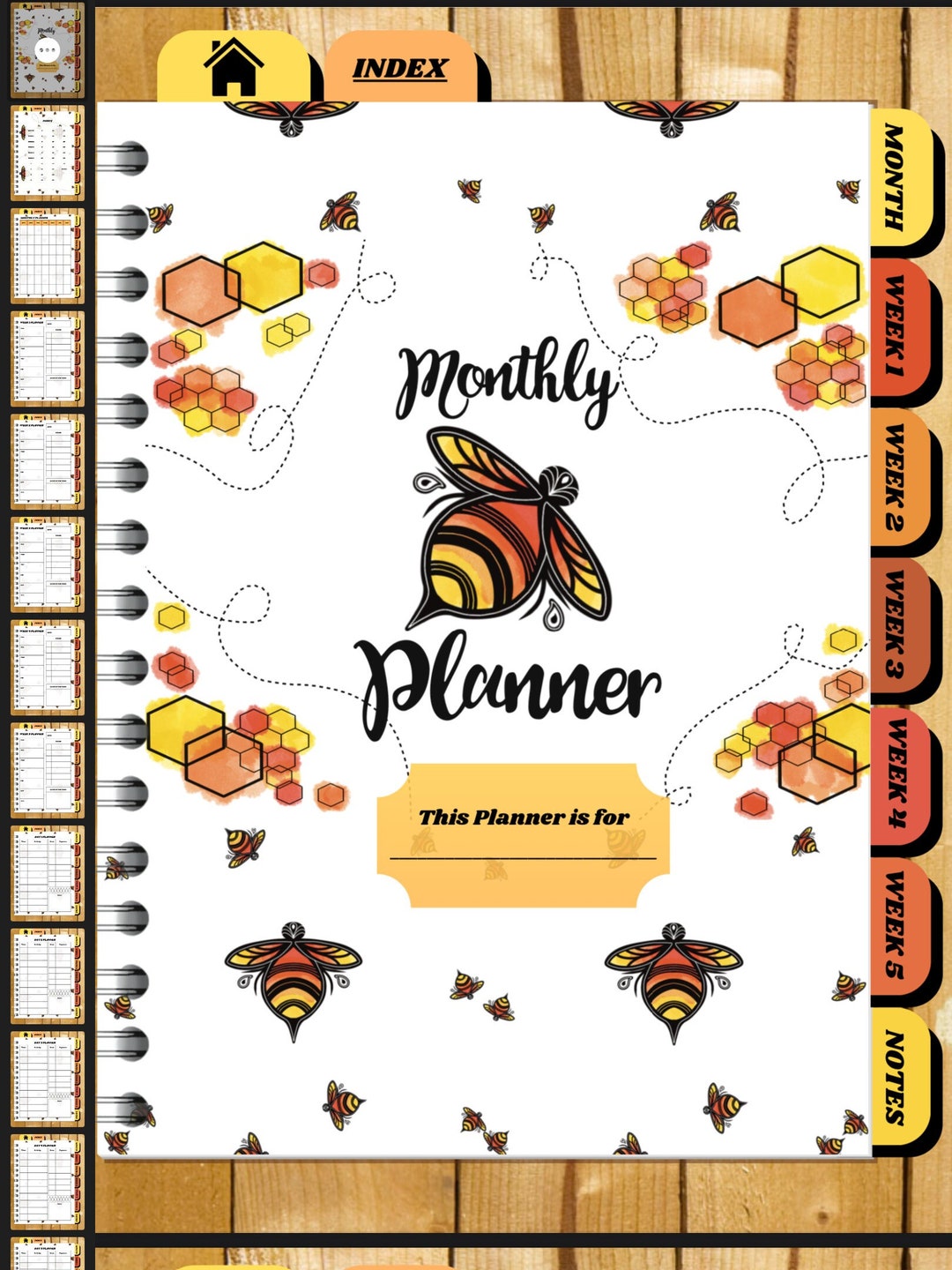 Bee Themed Undated Digital Monthly Planner, Organization, Organizer ...