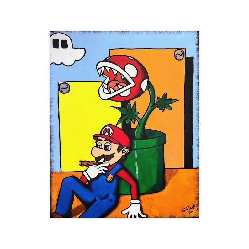 Mario Poster, Custom Art, Canvas Print, Weed Art, Piranha Plant, Pipe ...