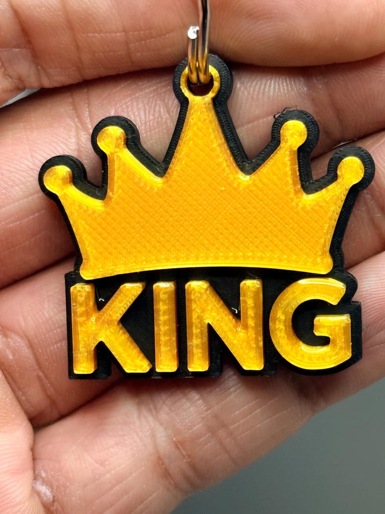 KING Keyring 3D Printed Black Gold Crown Keychain Resin UV Sealed Gift ...