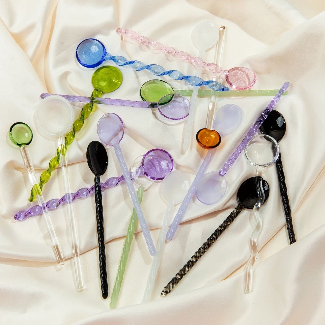 4pc Mystery Spoon Set, Handblown Glass Stirring Spoons, Cute Stirring ...