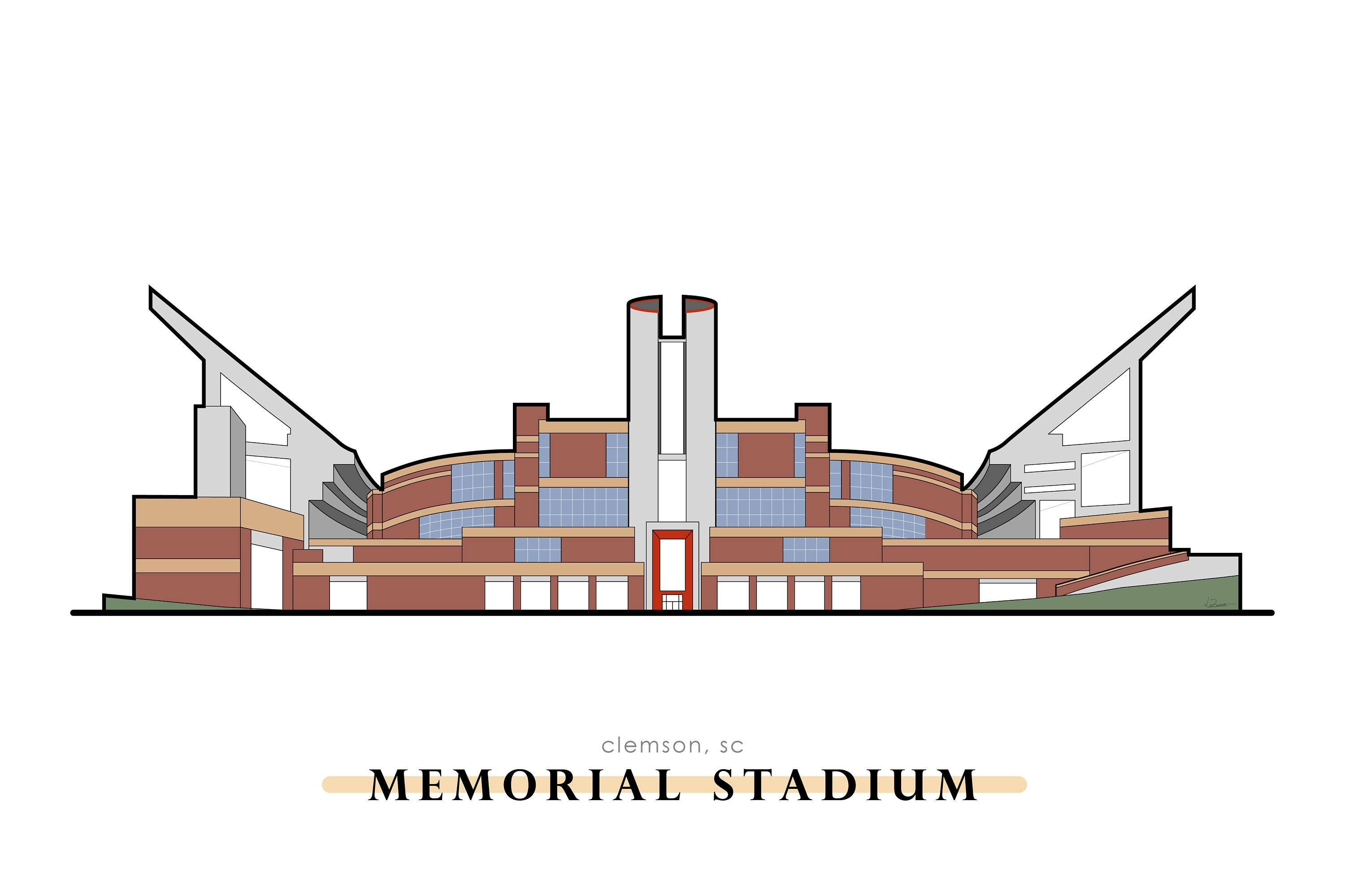 Clemson Print; Memorial Stadium; Clemson Illustration; Choose Size 5x7 ...