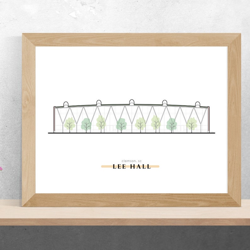 Clemson Print; Lee Hall; Clemson Illustration; Choose Size 5x7, 8x10 ...