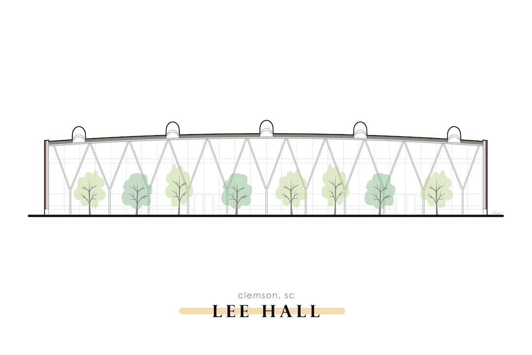 Clemson Print; Lee Hall; Clemson Illustration; Choose Size 5x7, 8x10 ...