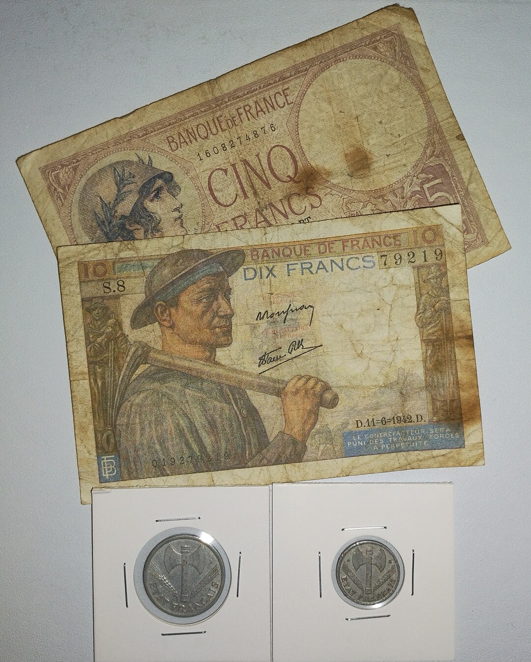 World War 2 French Franc Banknotes and Coin - Etsy