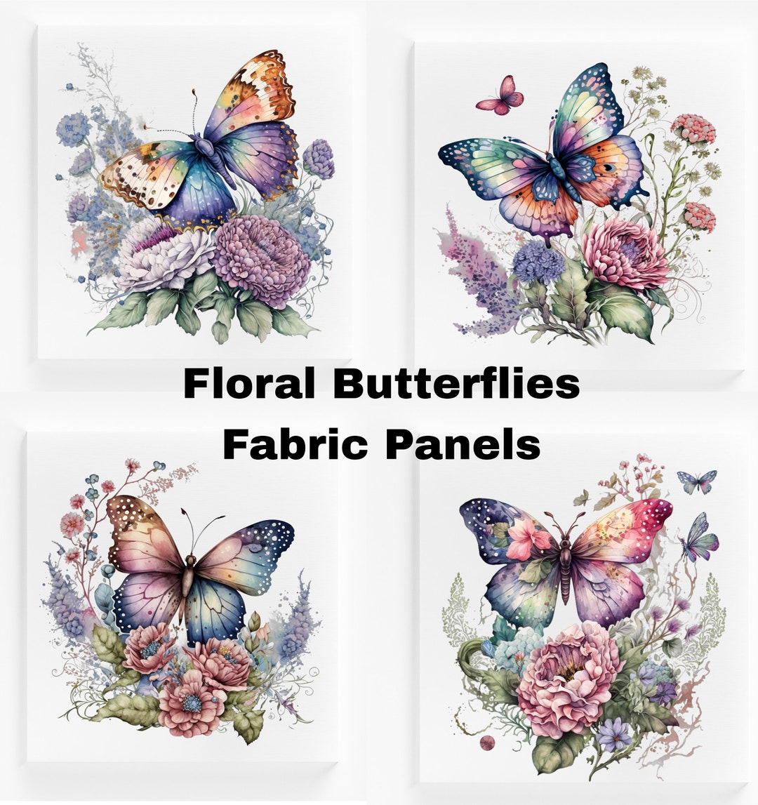 Floral Butterflies Fabric Panel for Quilting, Project Panel for Sewing ...
