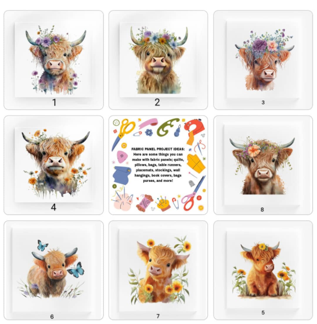Highland Cow Fabric Panels, Fabric Block, Quilt Square, Highland Heifer ...