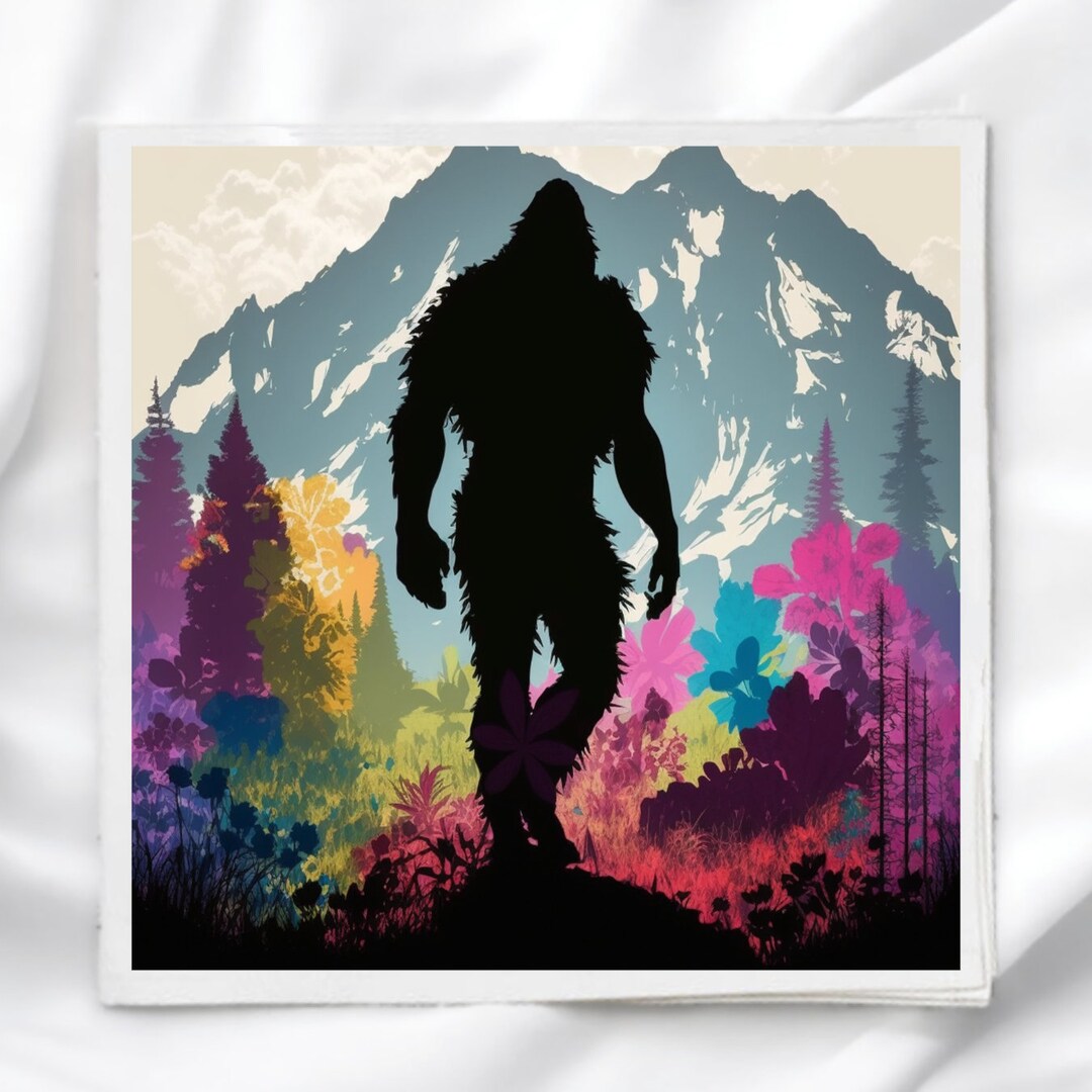 Fabric Panel, Bigfoot in Colorful Forest Quilt Block, Fabric Square ...