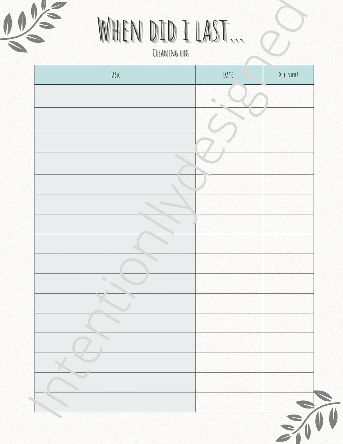 Printable/downloadable Deep Cleaning Log- Blank Template - Etsy