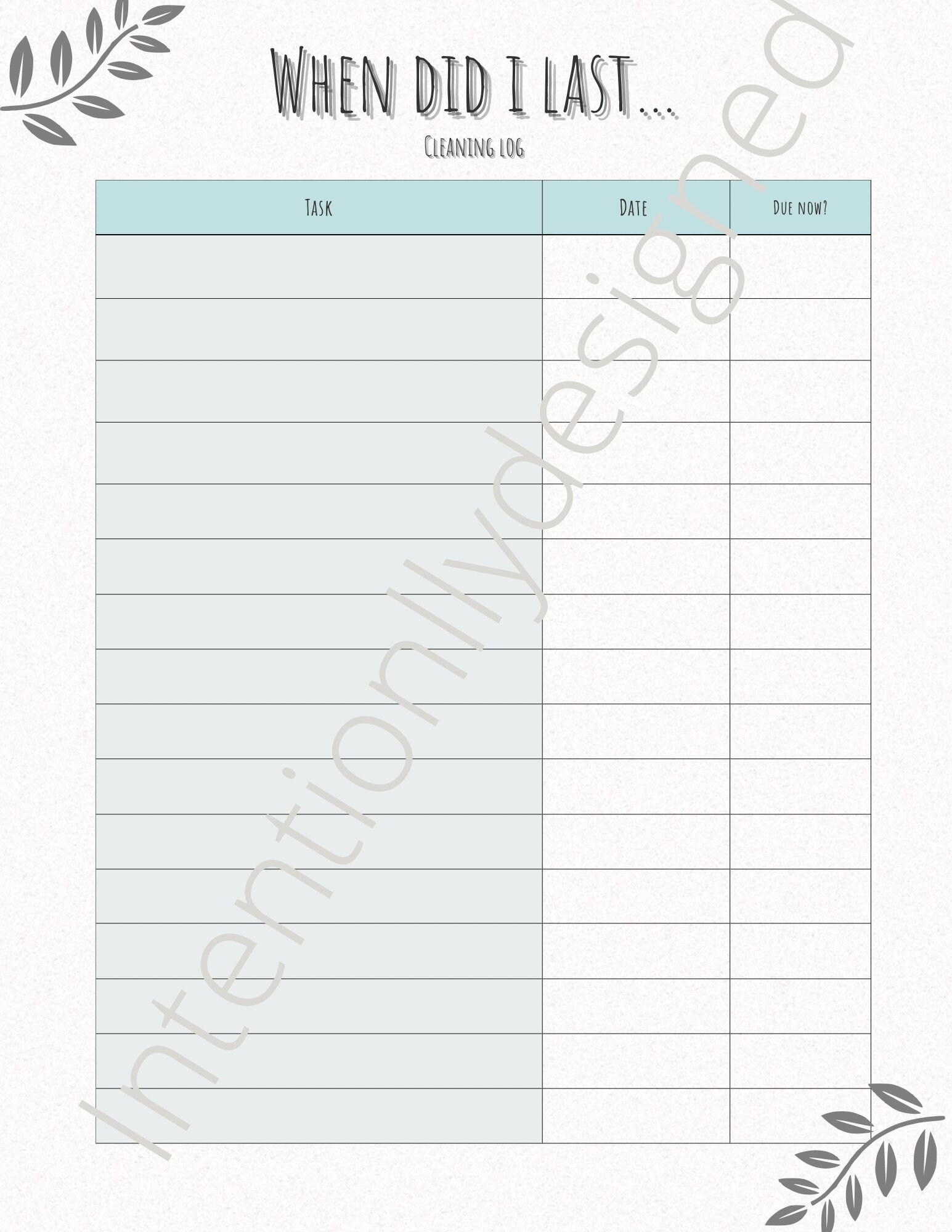 Printable/downloadable Deep Cleaning Log- Blank Template - Etsy
