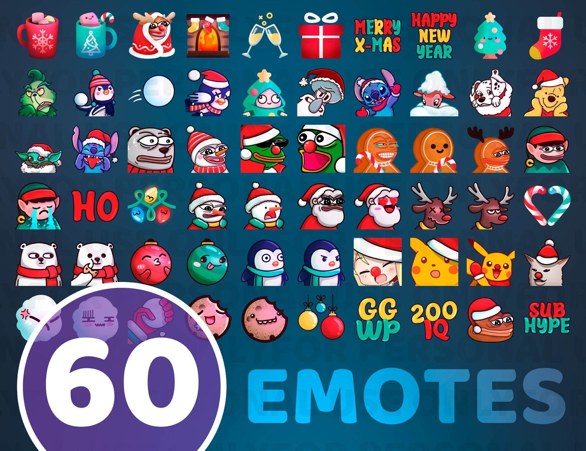 60 X Christmas X New Year Emotes / Emotes / Sub Badges / Twitch Youtube ...