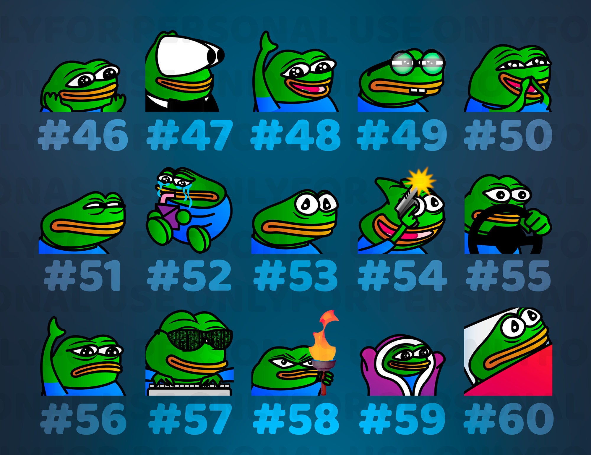 60 x Pepe the Frog Emotes / emotes / sub badges / twitch - Etsy España